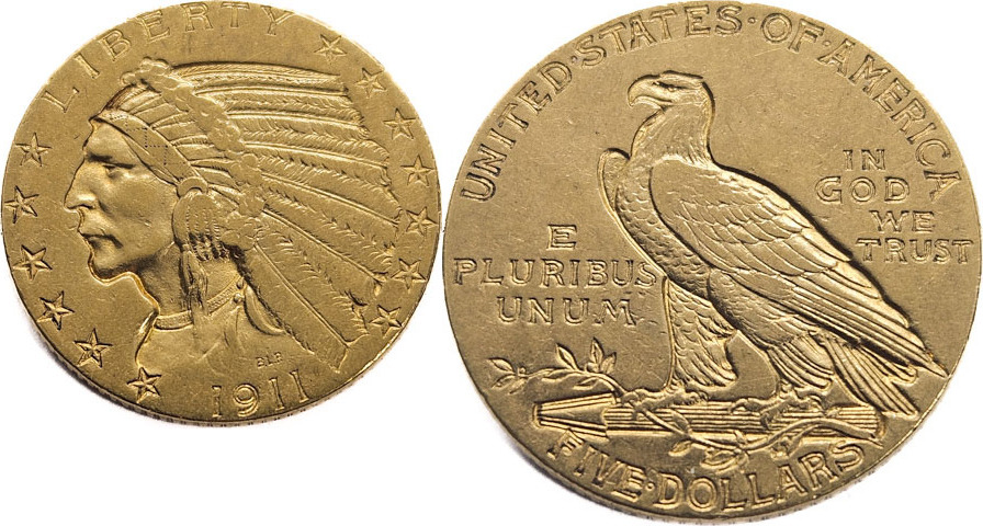 USA 5 Dollars 1911 Indian Head - Gold Extremely Fine | MA-Shops