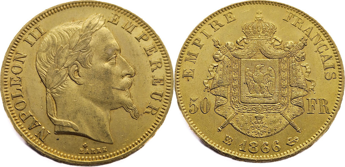 France 50 Francs 1866-BB Napoleon III - Gold Extremely Fine+ | MA-Shops