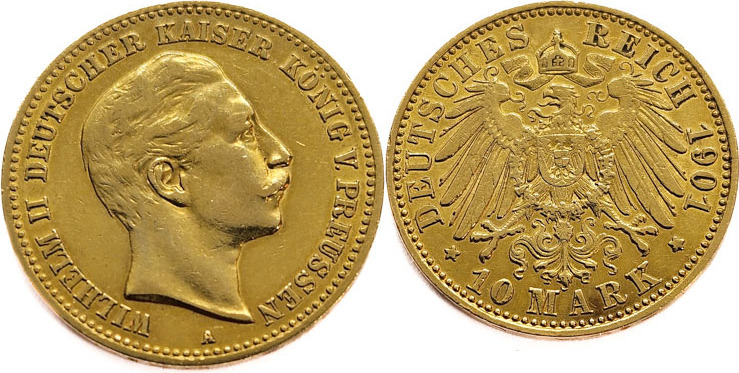 Germany, Prussia 10 Mark 1901-A Wilhelm II - Gold VF / Extremely Fine ...