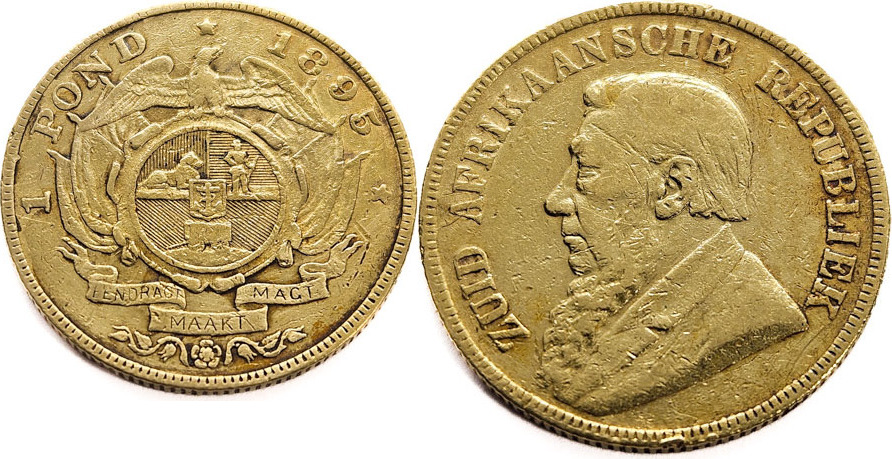South-Africa 1 Pond 1895 Paul Kruger - Gold Very Fine | MA-Shops