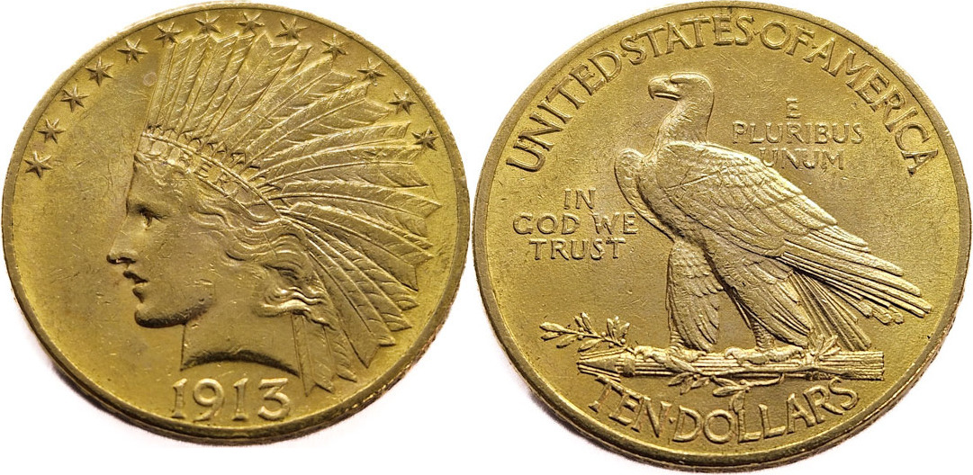 USA 10 Dollar 1913 Indian Head - Gold Extremely Fine | MA-Shops