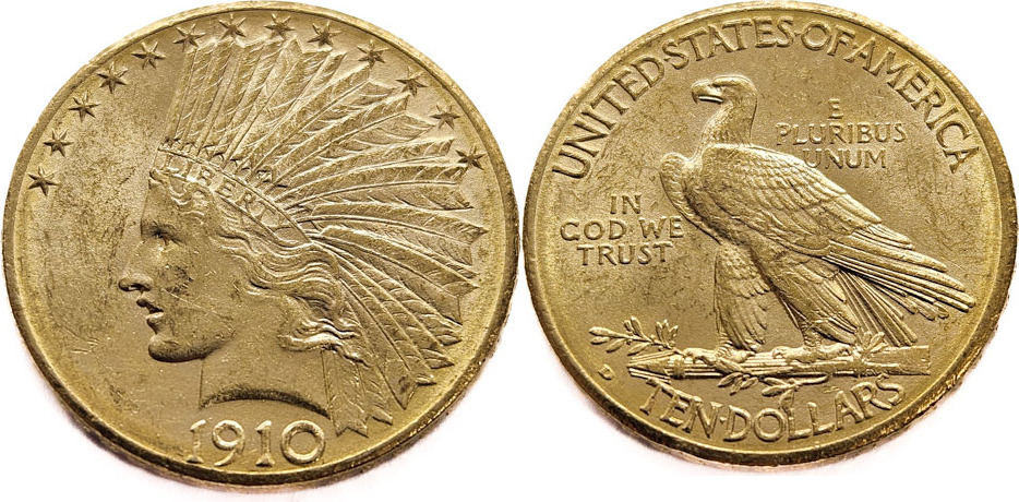 USA 10 Dollar 1910-D Indian Head - Gold Extremely Fine | MA-Shops