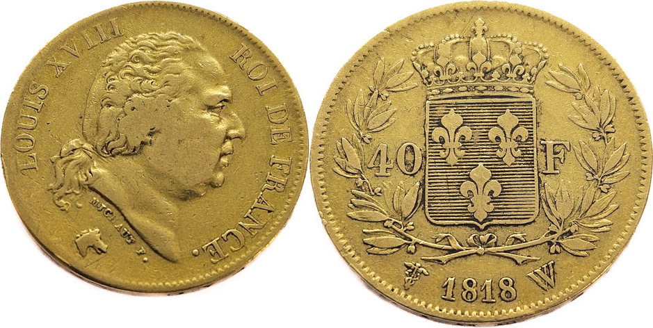 France 20 Francs 1818-W Louis XVIII - Gold Very s+ | MA-Shops
