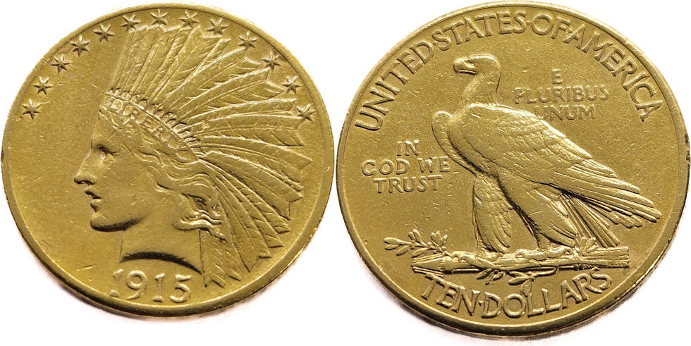 USA 10 Dollar 1915 Indian Head - Gold VF / Extremely Fine | MA-Shops