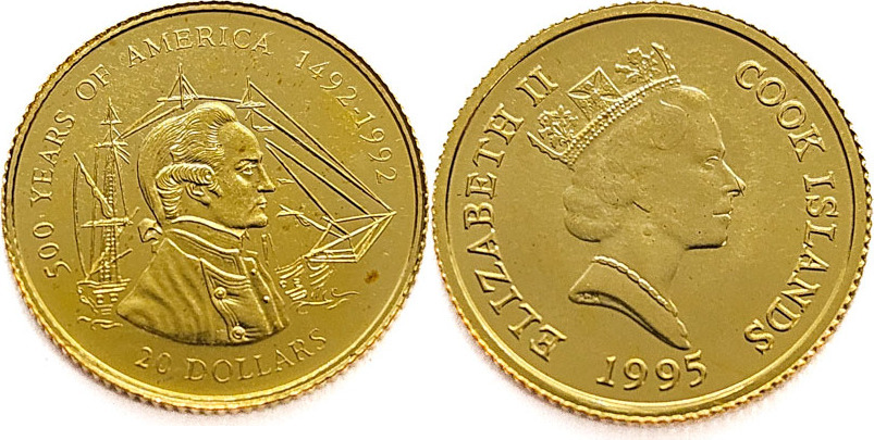 Cook Islands 10 Dollar 1995 500 years of America - 1/25 Oz. PP | MA-Shops