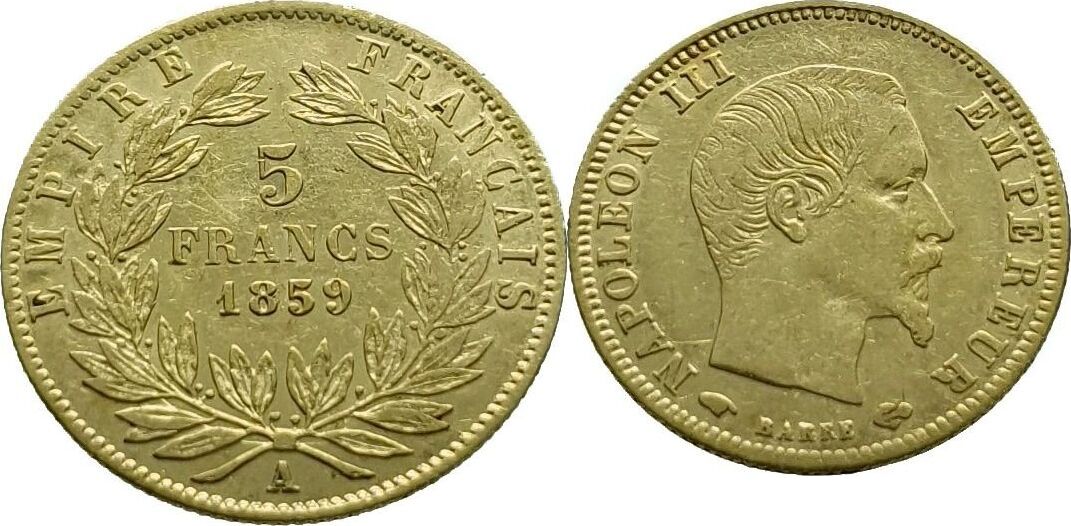 France 5 Francs 1859-A Napoleon III - Gold Very s+ | MA-Shops