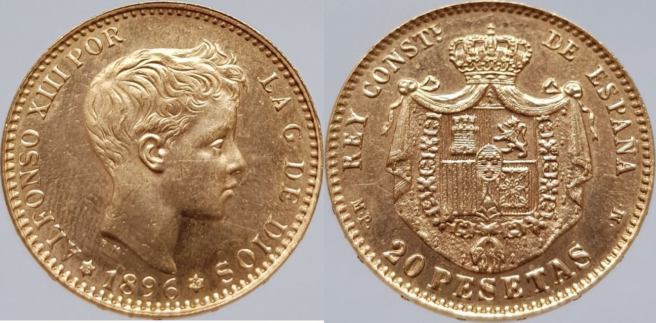 20 Pesetas Spain - 20 Peseta 1896 MPM * 19 62 - Alfonso XIII - Gold unz ...