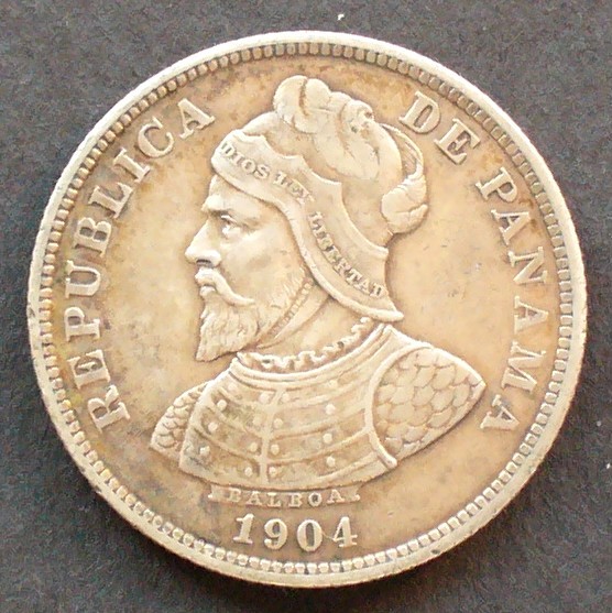 Panama 25 Centesimos 1904 S.4 / 900er Silber, 12,5g / Vasco Nunez de ...