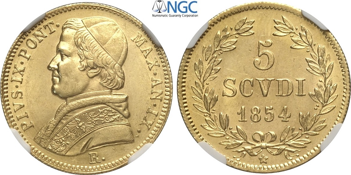 ITALY 5SCU 1854 NGC MS64 | MA-Shops