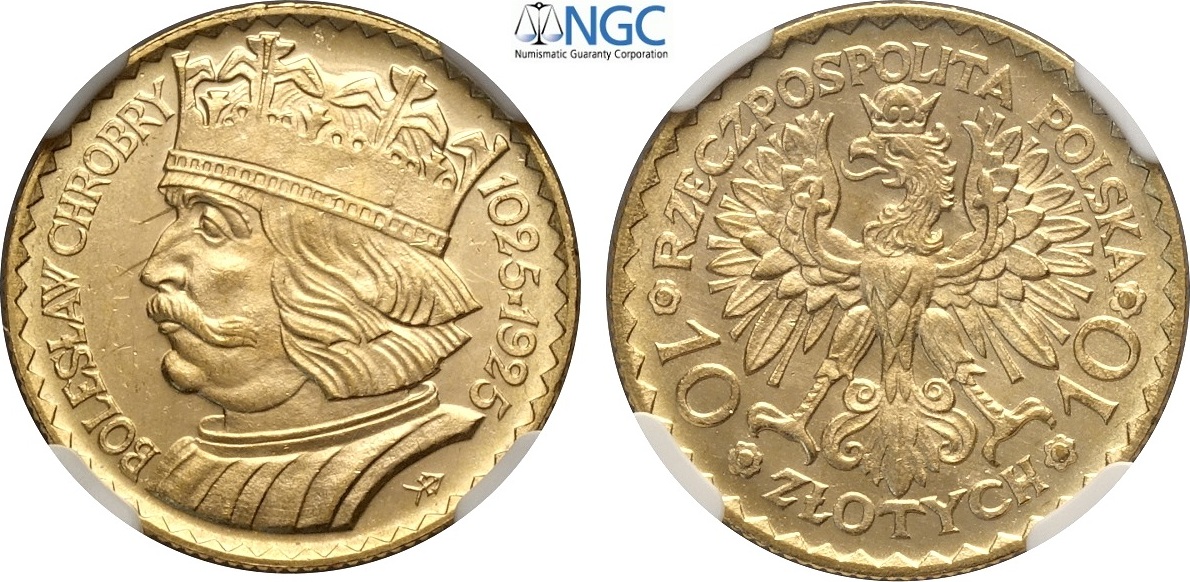 POLAND 10 Zlotych 1925 NGC MS64 | MA-Shops
