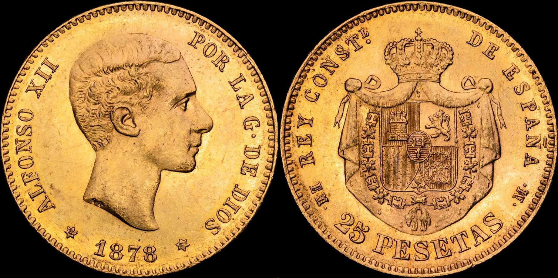 Madrid 25 Pesetas 1878 *18-78* 1874-1885 Alfonso XII EBC+ | MA-Shops