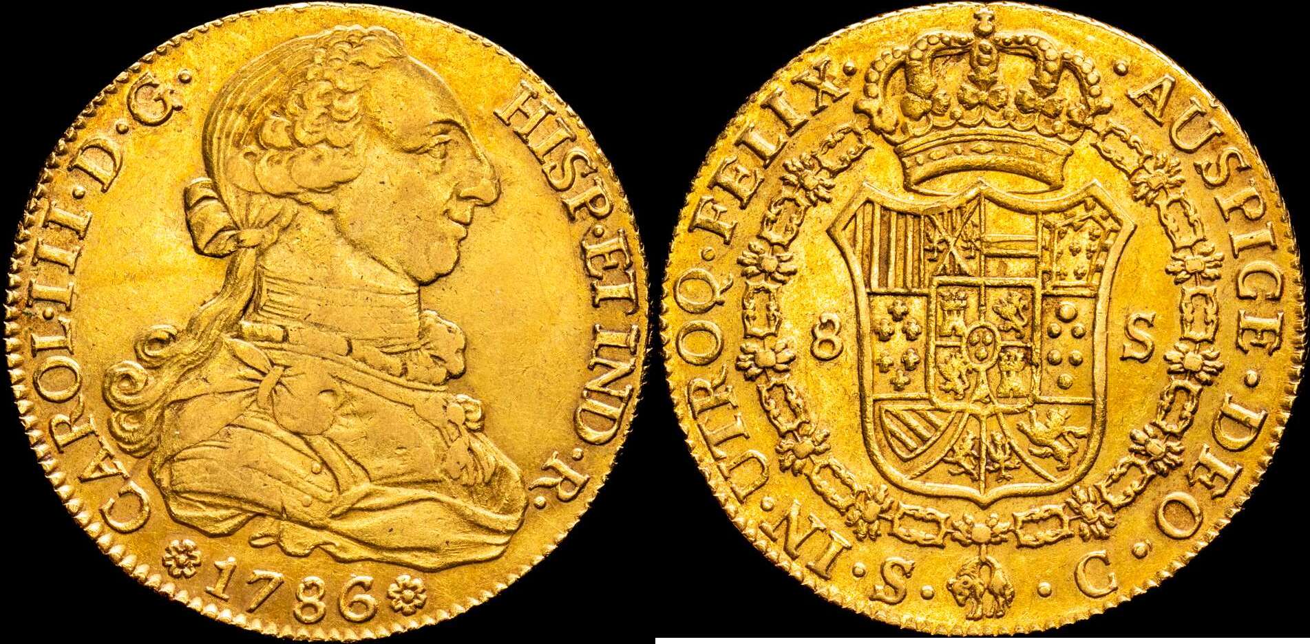 Sevilla 8 Escudos 1786 1759-1788 Carlos III MBC+ | MA-Shops