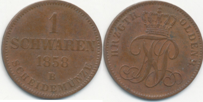 Altdeutsche Staaten, Oldenburg, 1 Schwaren 1858 ss, | MA-Shops