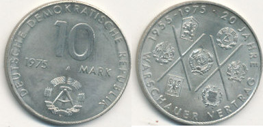 Deutschland,DDR, 10 Mark 1975 J.1557, 20 Jahre Warschauer Vertrag, vz | MA-Shops