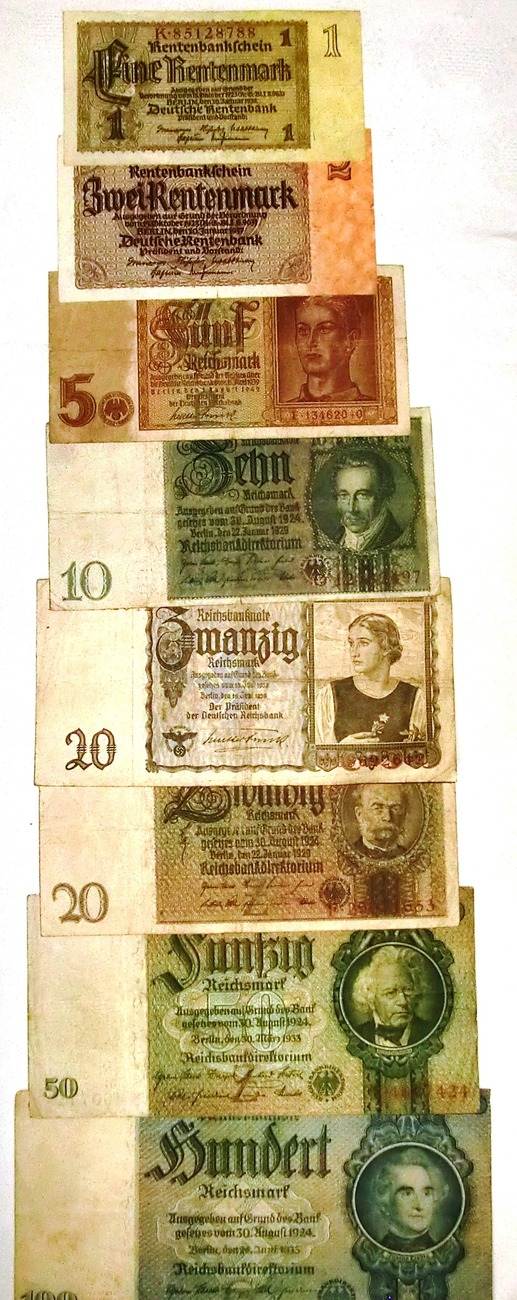 Deutsches Reich,Drittes Reich, 1 Rentenmark-100 Reichsmark, 1929-1942 ...