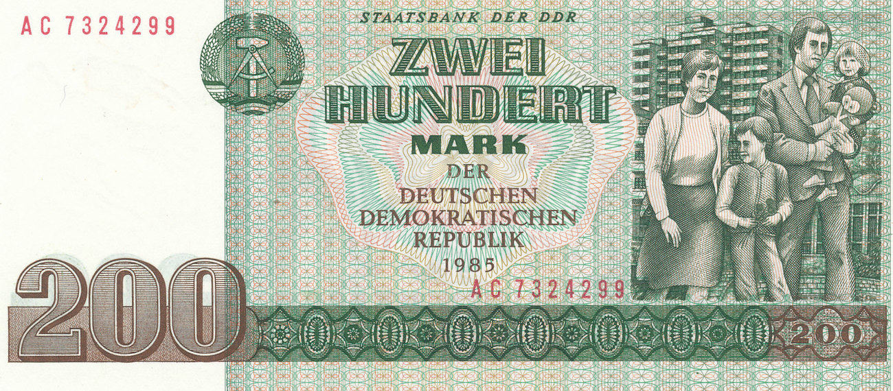 Deutschland,DDR, 200 Mark 1985 Ro.364F Rückseite Druck hellgrün statt ...