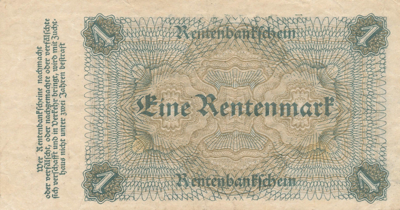 Deutsches Reich,Weimarer Republik, 1 Rentenmark 1923 Ro.154a ...