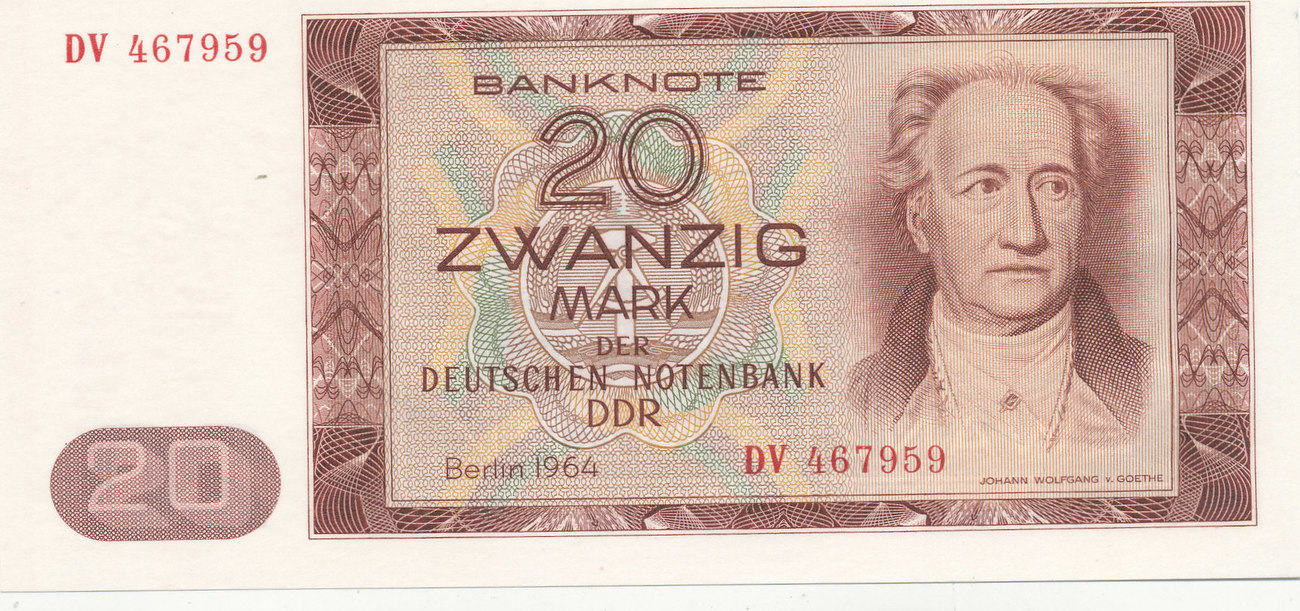 Deutschland,DDR, 20 Mark 1964 Ro.356a Serie:DV leicht gebraucht II+ ...