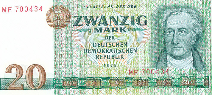 Deutschland,DDR, 20 Mark 1975 Ro.362a Erste Auflage, KN 6stellig ...