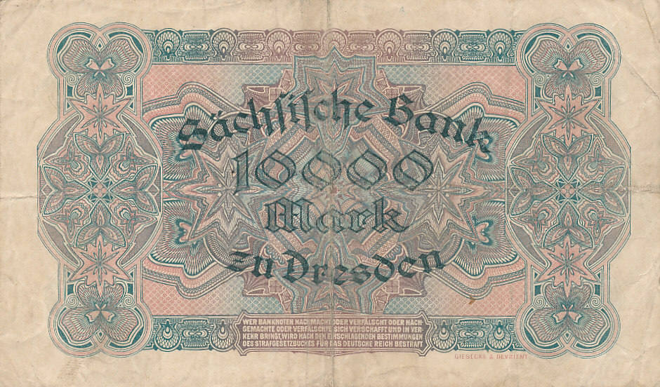 Deutsches Reich,Sachsen, 10000 Mark 1923 Dresden, Sächsische Bank ...