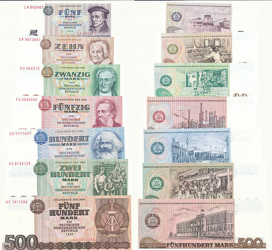 Deutschland,DDR, 5 Mark-500 Mark 1971-1985 Satz DDR Geldscheine, mit ...