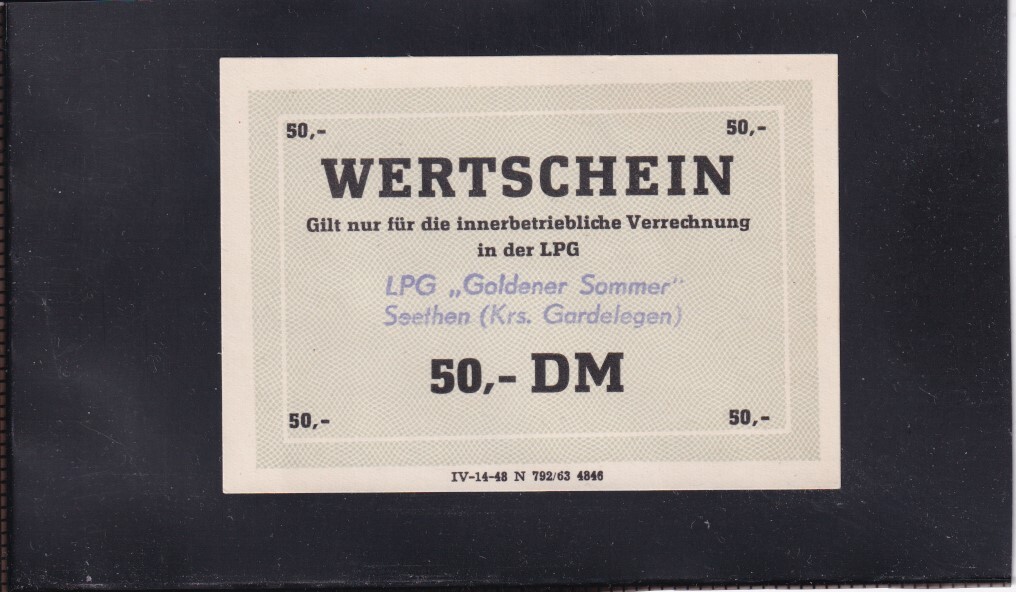 Deutschland,DDR,LPG-Geld, 50,- DM 1963 LPG Goldener Sommer Seethen ...