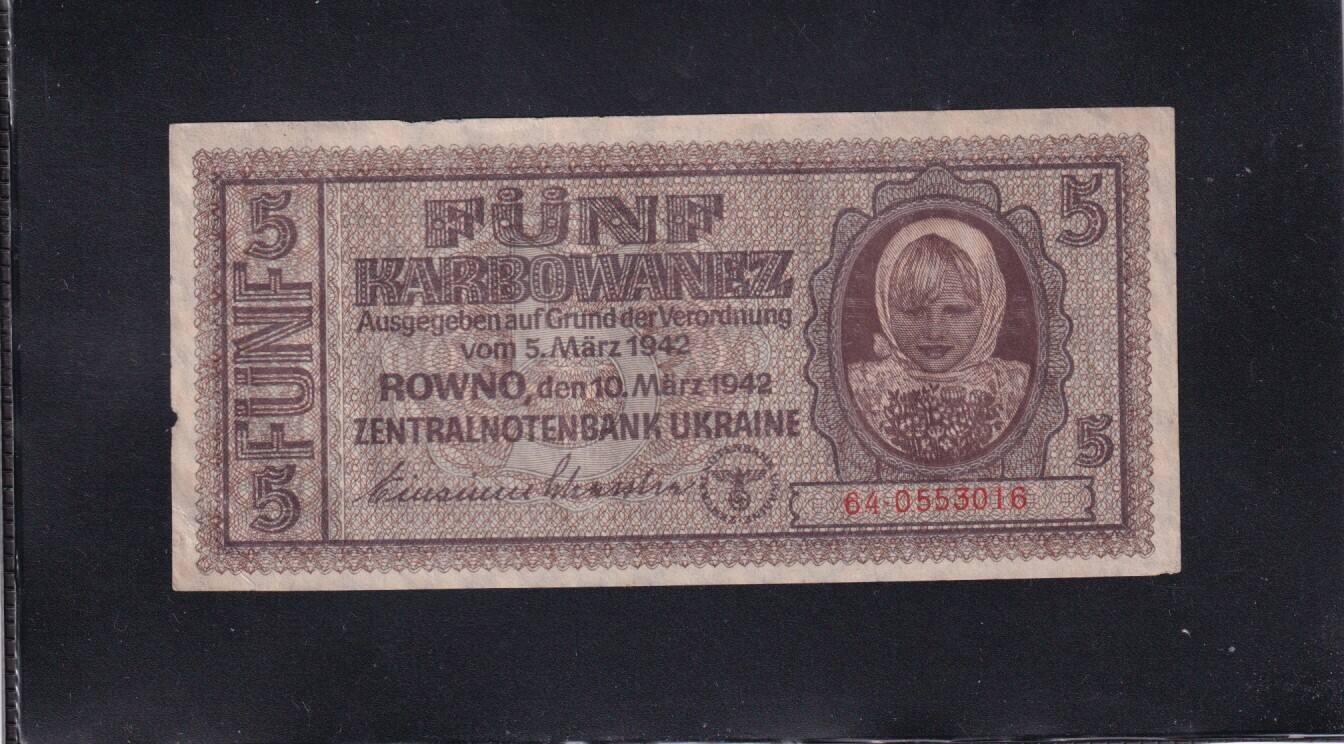 Drittes Reich, Ukraine, 5 Karbowanez 1942 Ro.593,ZWK-49, stark ...