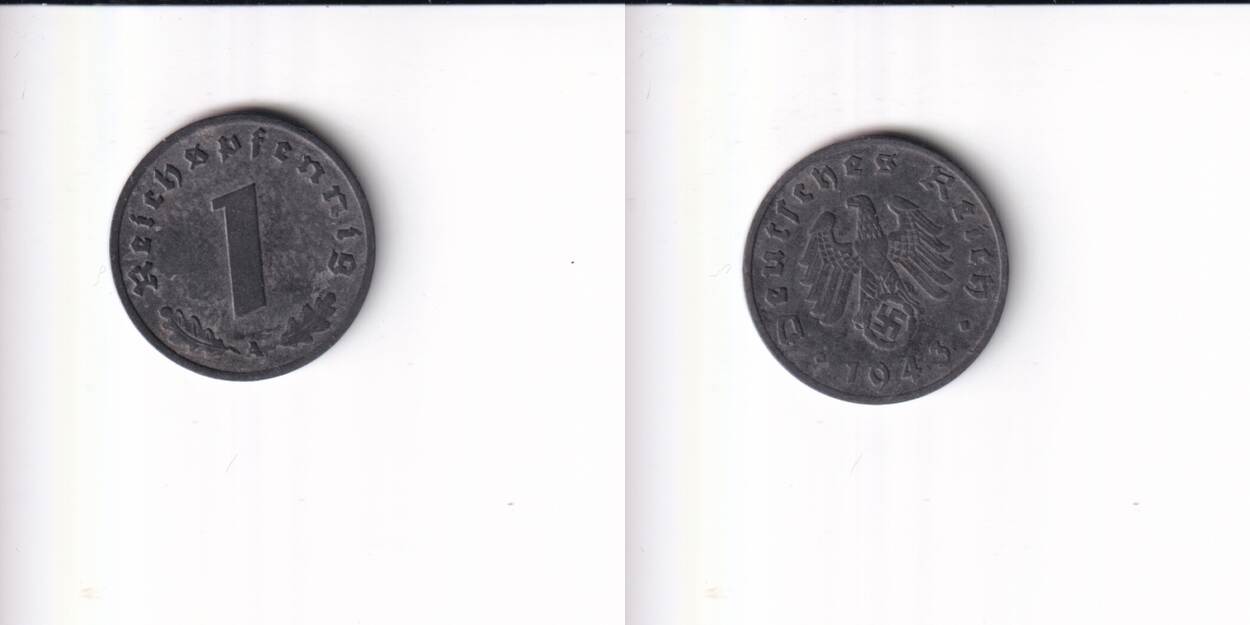 Deutsches Reich, Drittes Reich, 1 Reichspfennig 1943 Mz.A Zink, ss+ ...
