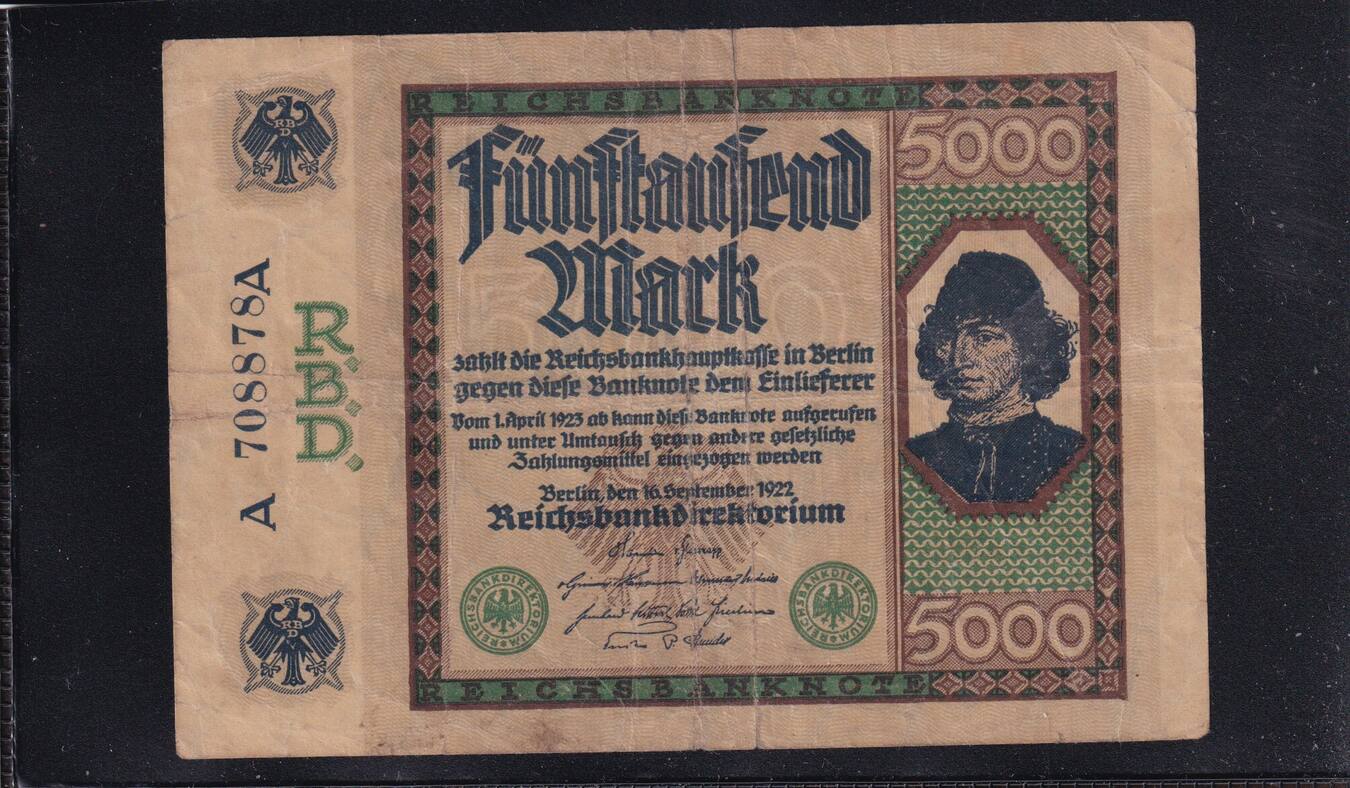 Weimarer Republik, Reichsbank, 5000 Mark 1923 Ro.76,DEU-87, Serie:,A ...
