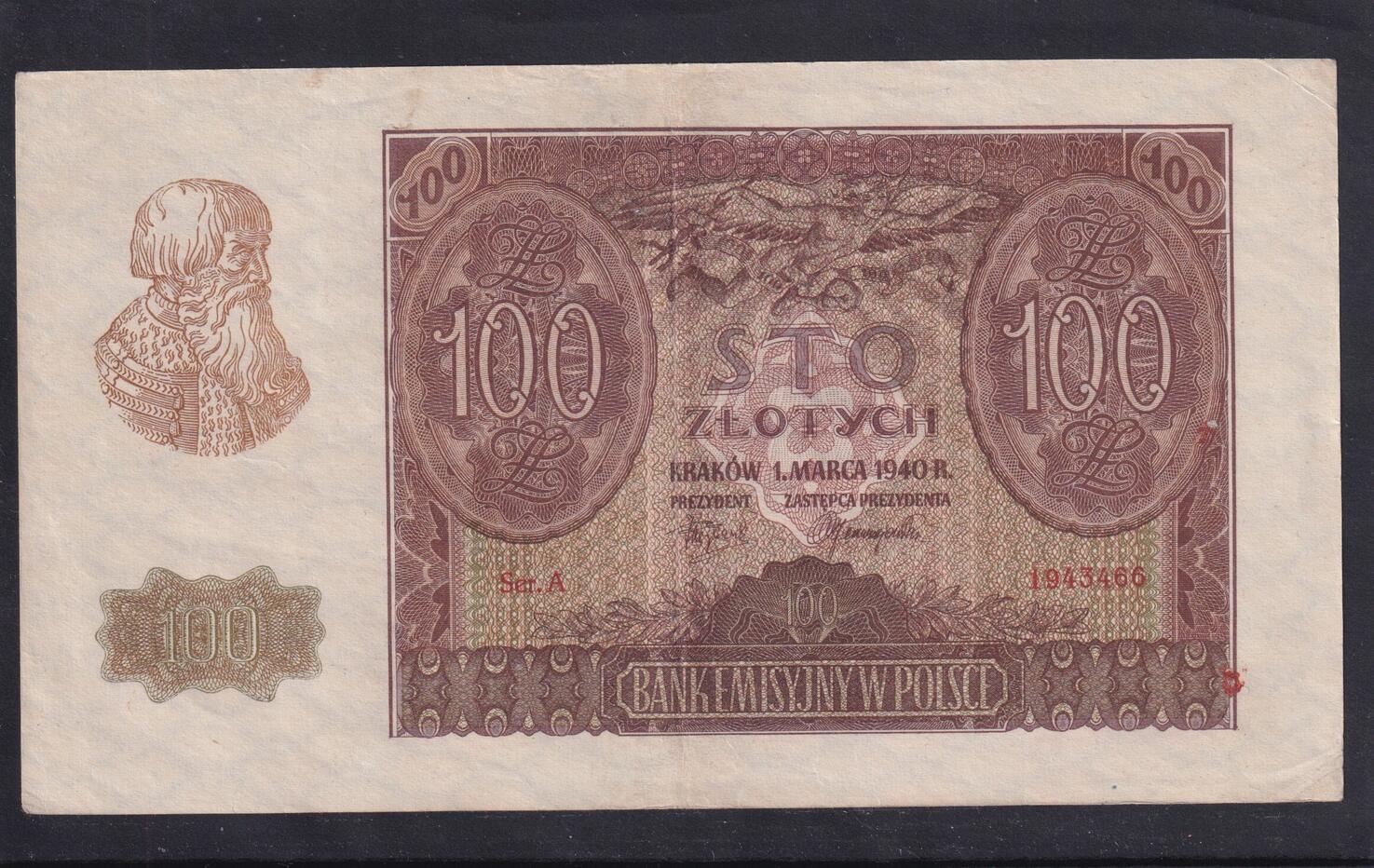 Drittes Reich, Generalgouvernement, 100 Zlotych 1940 Ro.577,ZWK-32 ...