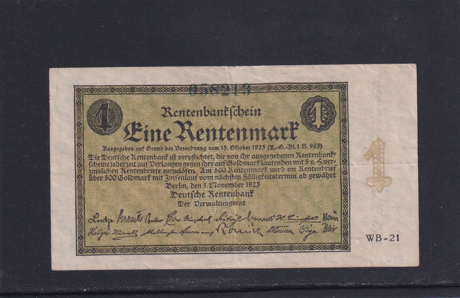 Weimarer Republik, Rentenbank, 1 Rentenmark 1923 Ro.154b, DEU-199b ...