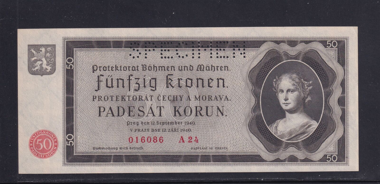 Drittes Reich, Böhmen und Mähren, 50 Kronen 1940 Ro.561b, ZWK-13b, mit ...