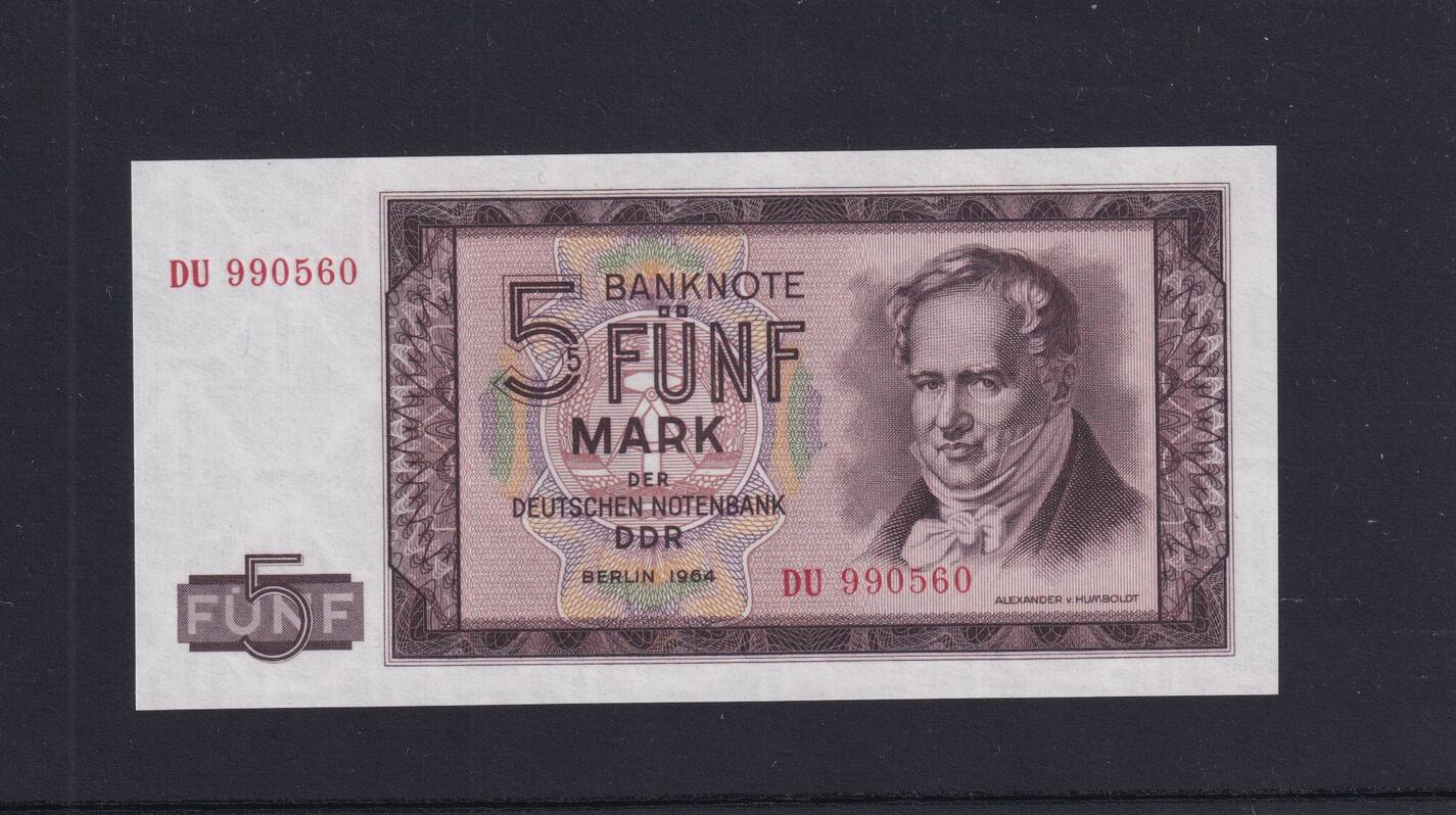 Deutschland, DDR, 5 Mark 1964 Ro.354a, DDR-16a, Serie: DU, Kassenfrisch ...