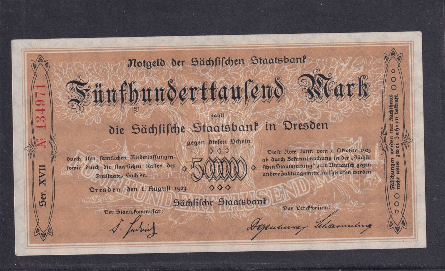 Weimarer Republik, Sachsen, 500000 Mark 1923 Dresden Sächsische ...