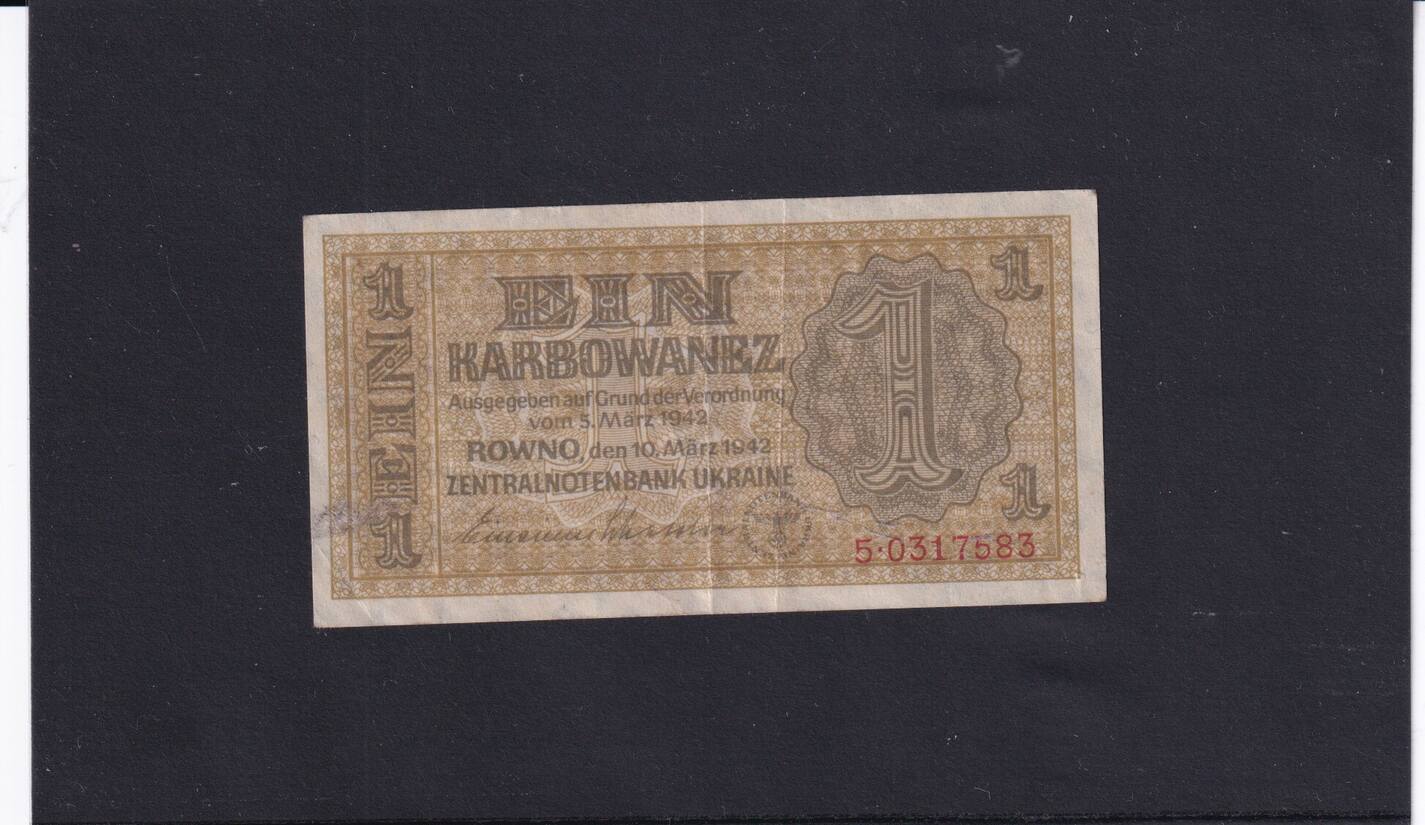 Drittes Reich, Ukraine, 1 Karbowanez, 1942 Ro.591, ZWK-47, Serie:5 ...