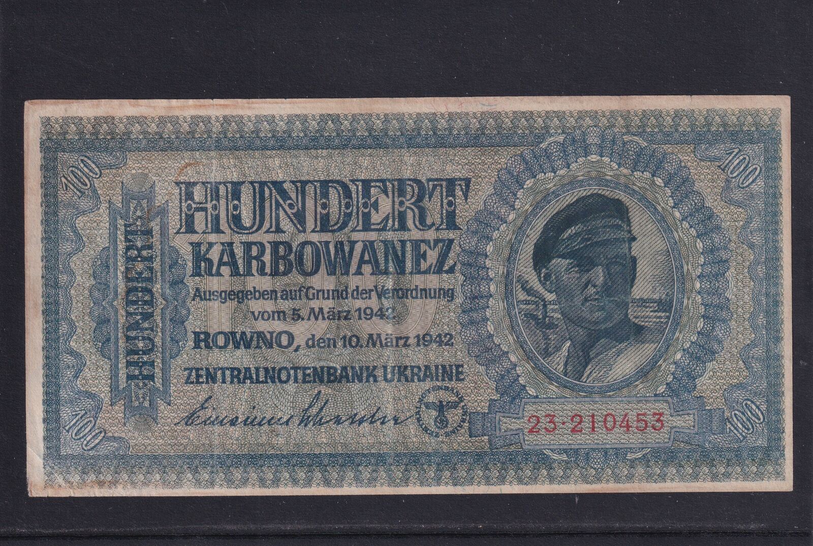 Drittes Reich, Ukraine, 100 Karbowanez 1942 Ro.597a, ZWK-53a, KN 6 ...