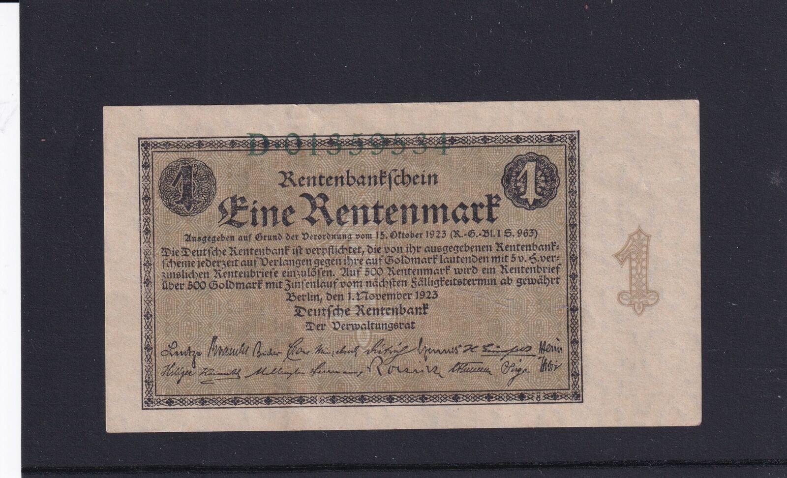 Weimarer Republik, Deutsche Rentenbank, 1 Rentenmark 1923 Ro.154a, DEU ...