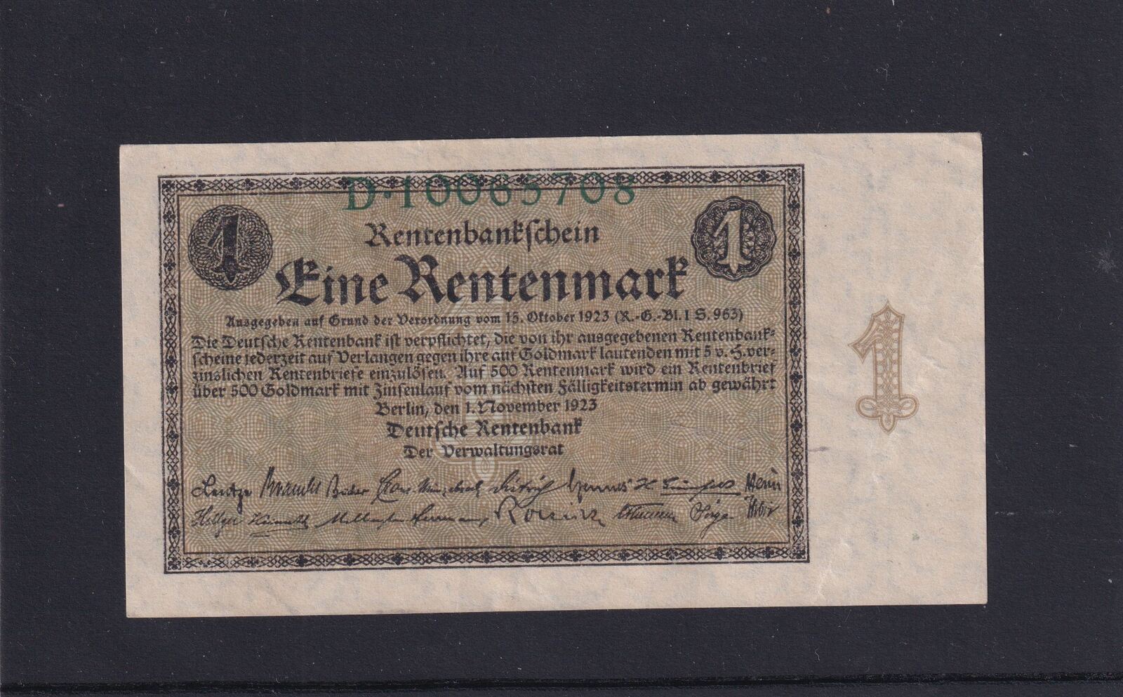 Weimarer Republik, Deutsche Rentenbank, 1 Rentenmark 1923 Ro.154a, DEU ...
