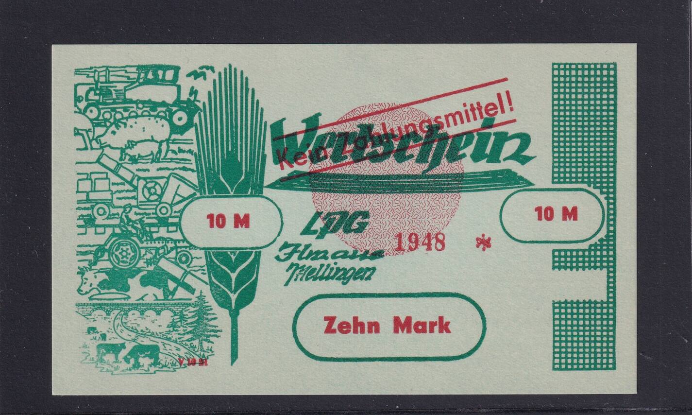 Deutschland, DDR, 10 Mark nach 1971 LPG-Geld, Mellingen, Kassenfrisch I ...