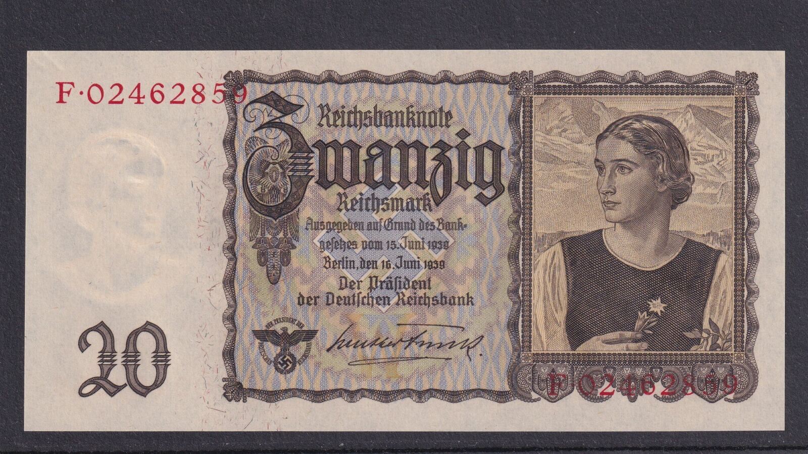 Deutsches Reich, Drittes Reich, 20 Reichsmark 1939 Ro.178, DEU-215 ...