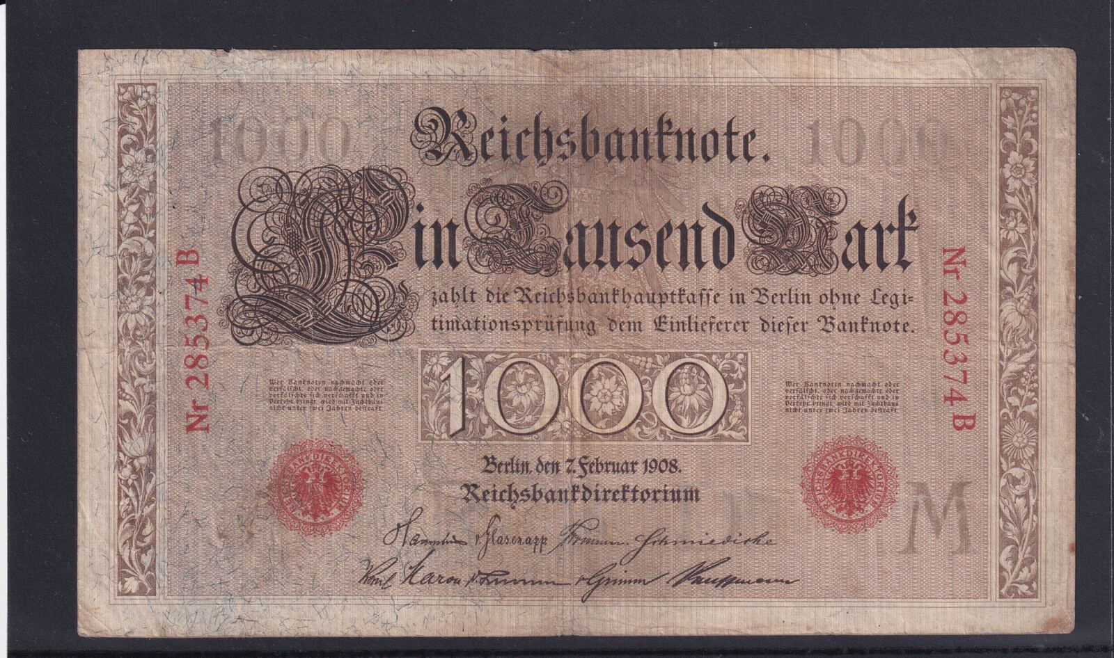 Kaiserreich, Reichsbanknote, 1000 Mark 1908 Ro.36, DEU-33, Serie: B ...
