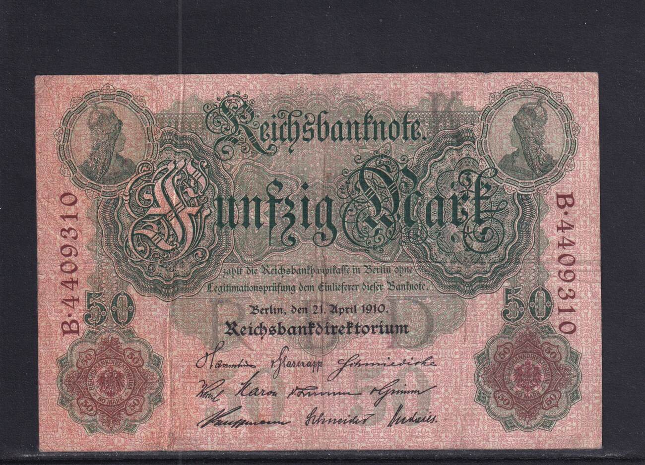 Kaiserreich, Reichsbanknote, 50 Mark 1910 Ro.42, DEU-38, Serie: B, Udr ...