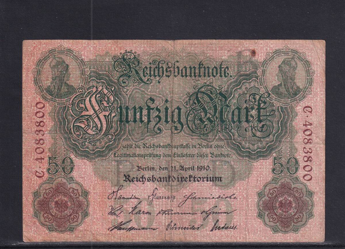 Kaiserreich, Reichsbanknote, 50 Mark 1910 Ro.42, DEU-38, Serie: C, Udr ...