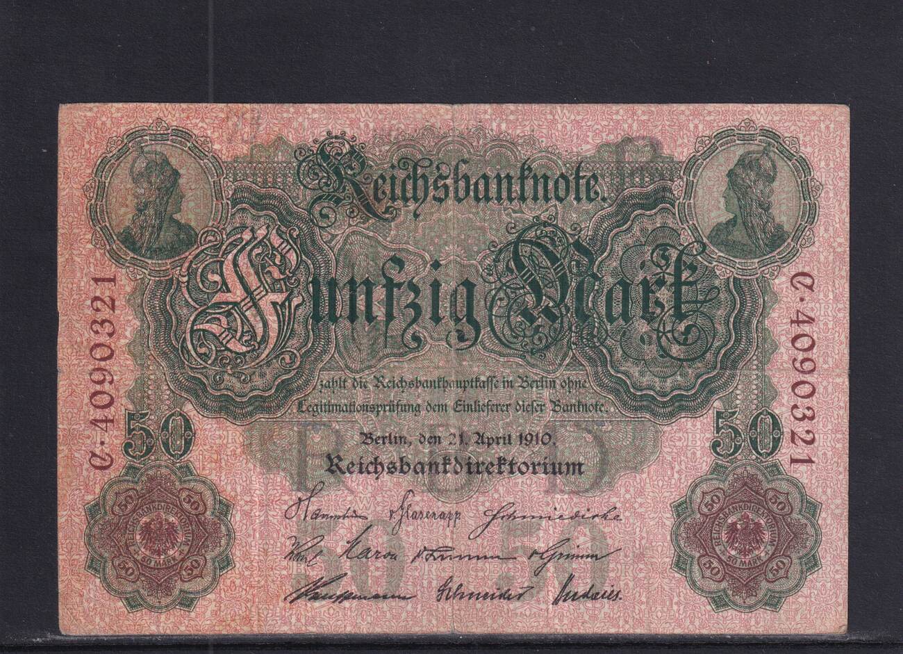 Kaiserreich, Reichsbanknote, 50 Mark 1910 Ro.42, DEU-38, Serie: C, Udr ...