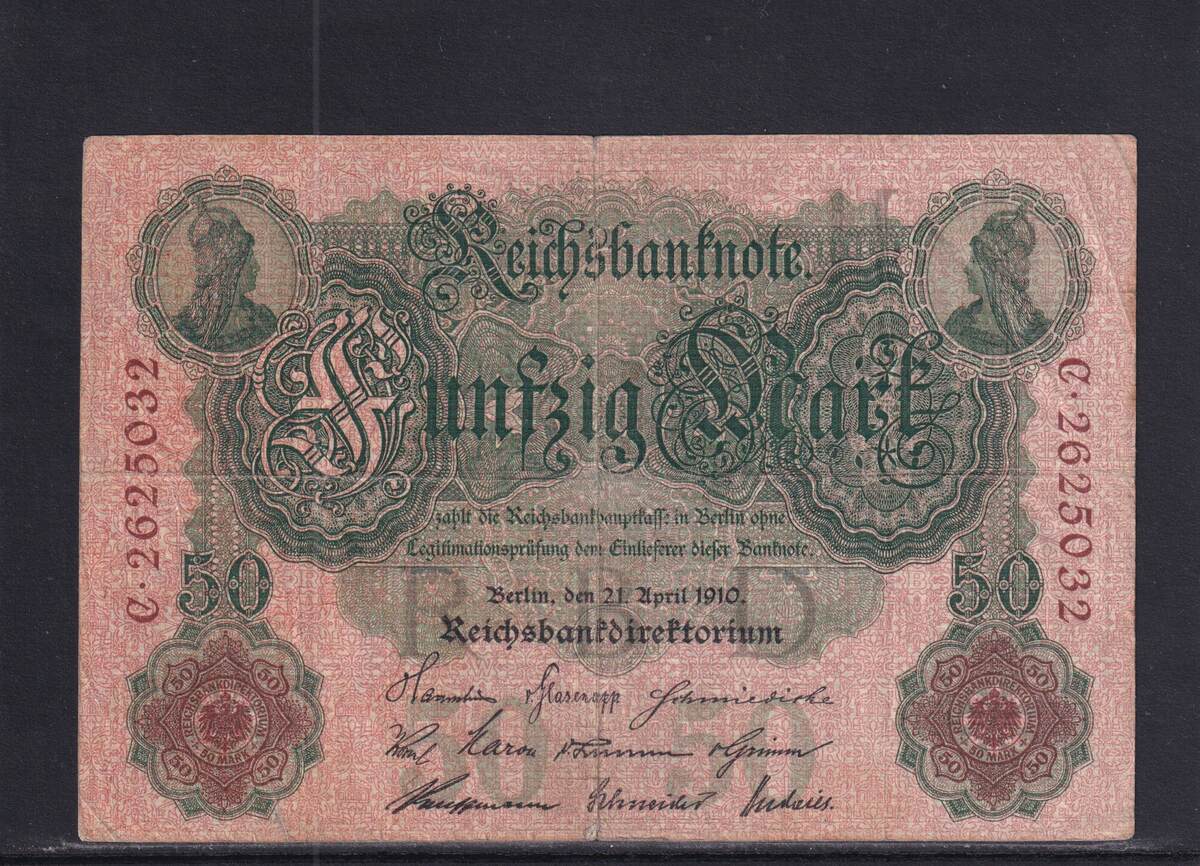 Kaiserreich, Reichsbanknote, 50 Mark 1910 Ro.42, DEU-38, Serie: C, Udr ...