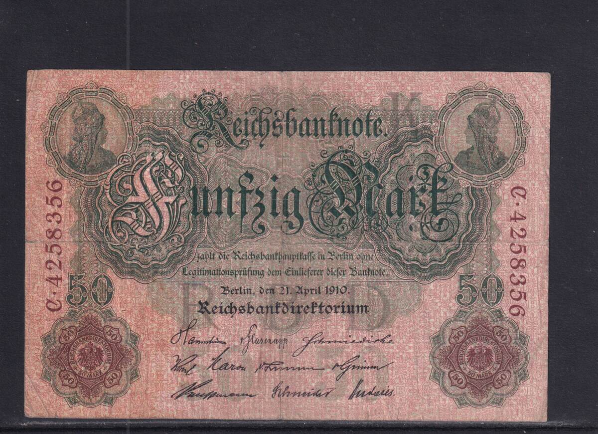 Kaiserreich, Reichsbanknote, 50 Mark 1910 Ro.42, DEU-38, Serie: C, Udr ...