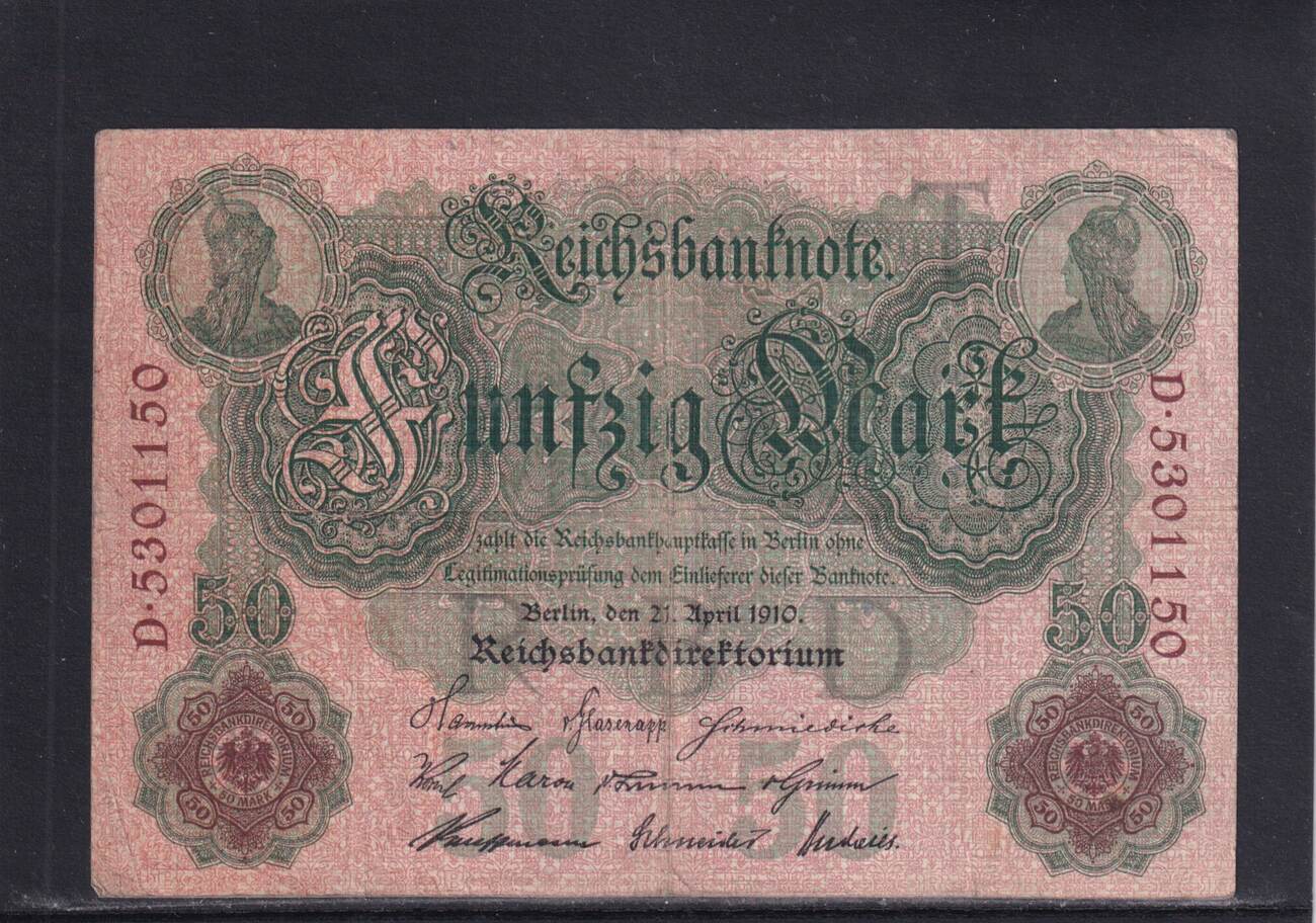 Kaiserreich, Reichsbanknote, 50 Mark 1910 Ro.42, DEU-38, Serie: D, Udr ...