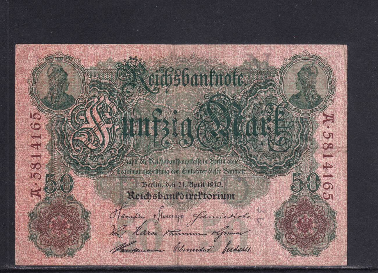 Kaiserreich, Reichsbanknote, 50 Mark 1910 Ro.42, DEU-38, Serie: A, Udr ...