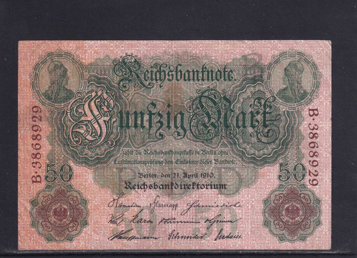 Kaiserreich, Reichsbanknote, 50 Mark 1910 Ro.42, DEU-38, Serie: B, Udr ...
