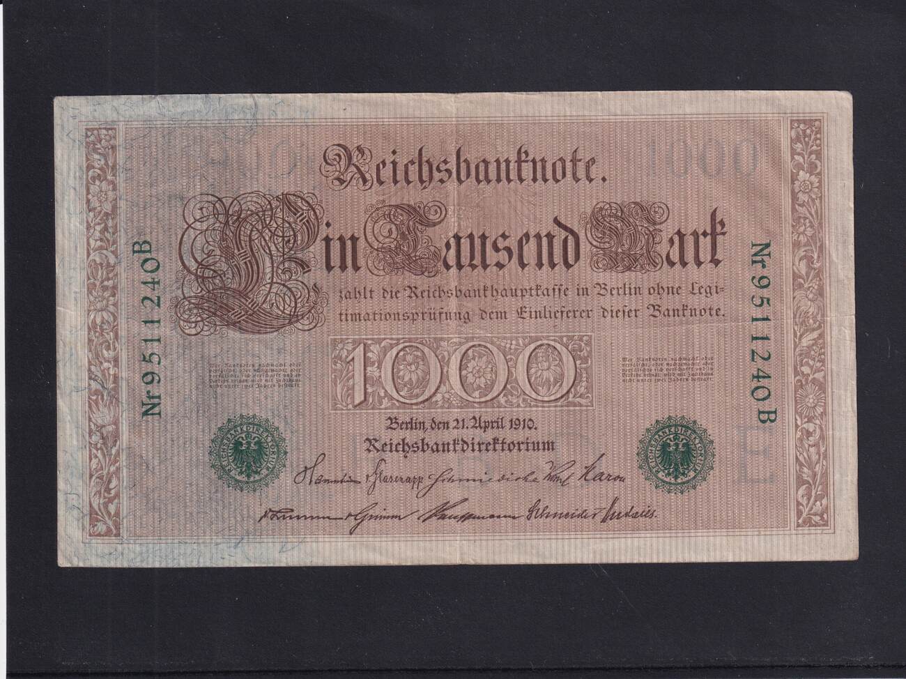 Kaiserreich, Reichsbanknote, 1000 Mark 1910 Ro.46b, DEU-69b, Siegel ...